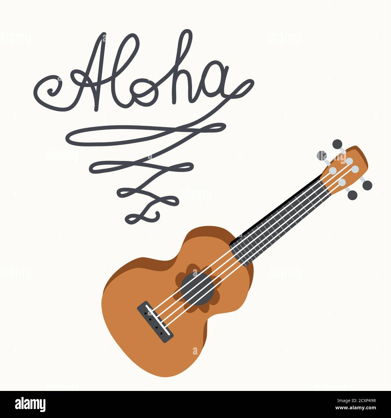Cartoon ukulele with lettering text for summer, music poster template ...