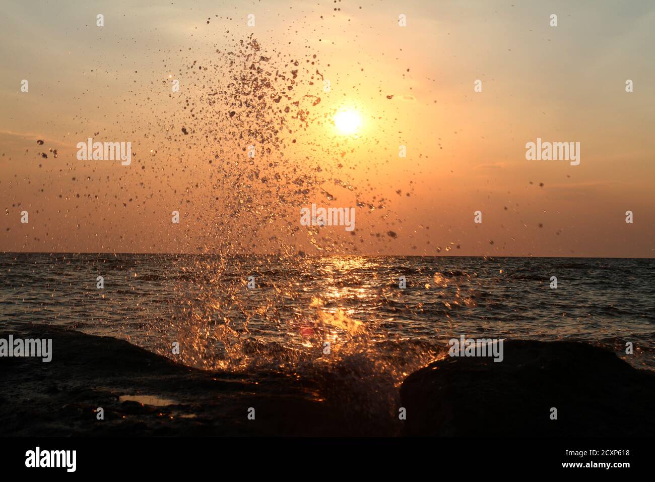 gold sea sunset landscape panorama, background natural Stock Photo - Alamy