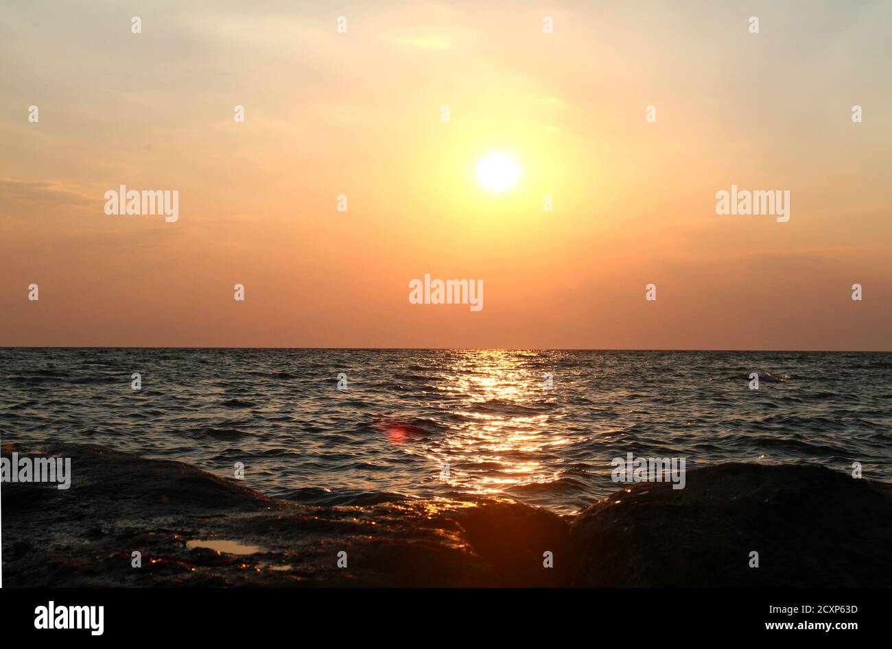 gold sea sunset landscape panorama, background natural Stock Photo - Alamy