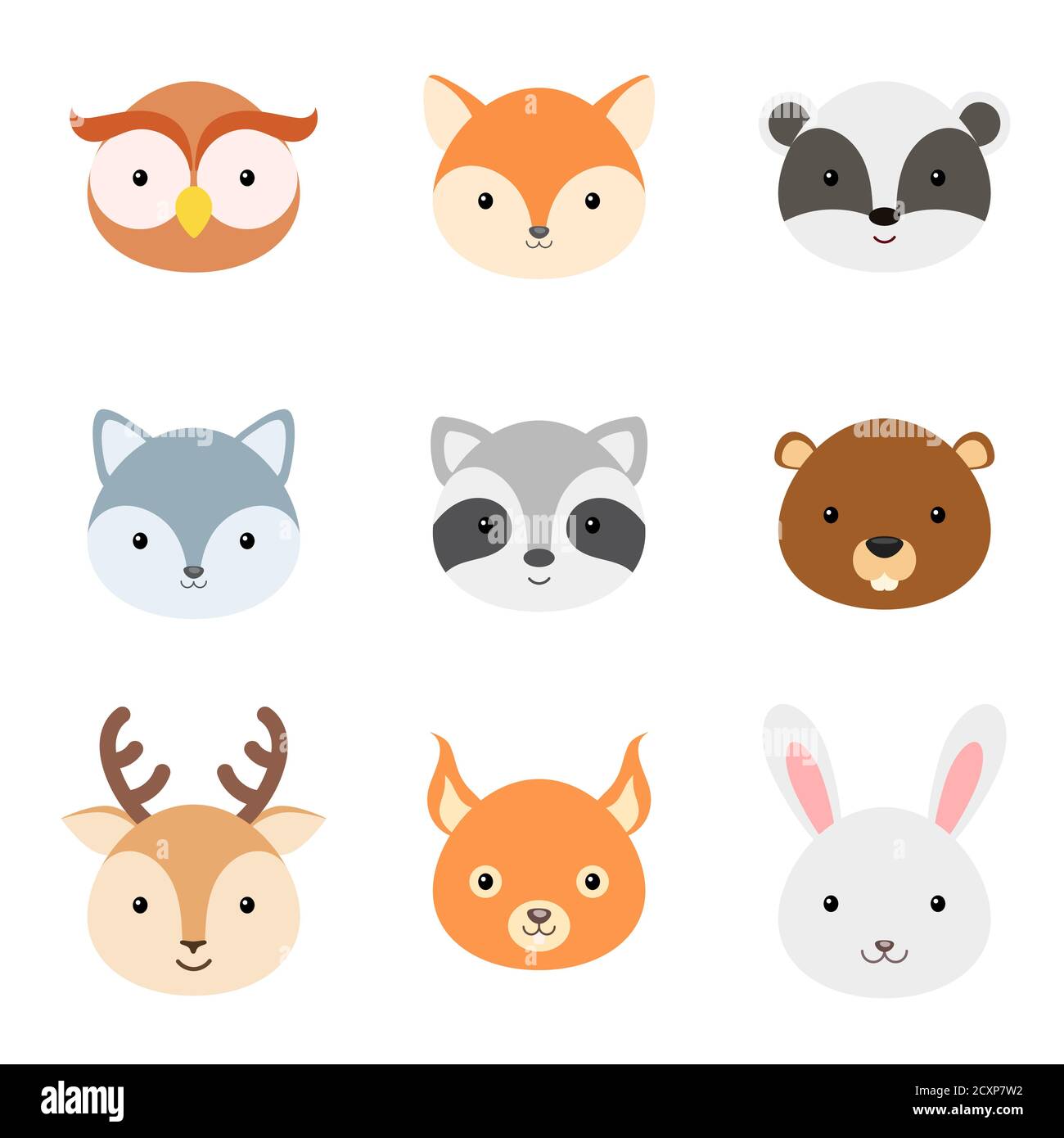 Cute funny animal heads. Woodland cartoon animal characters for baby ...