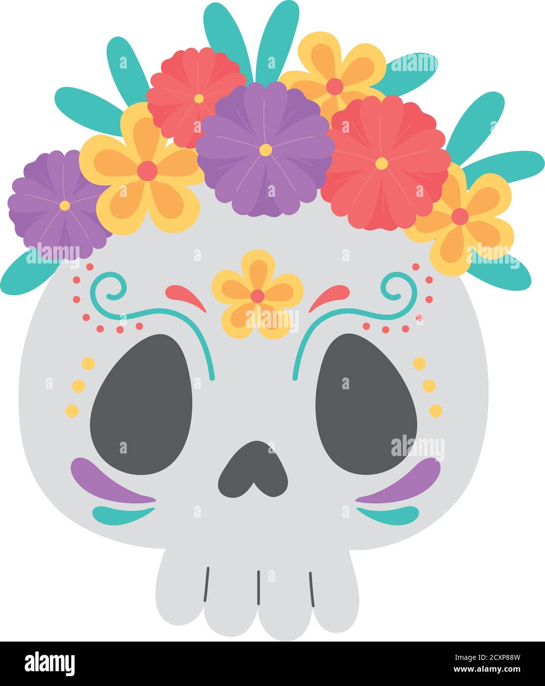 day of the dead, sugar skull catrina with flowers mexican celebration ...