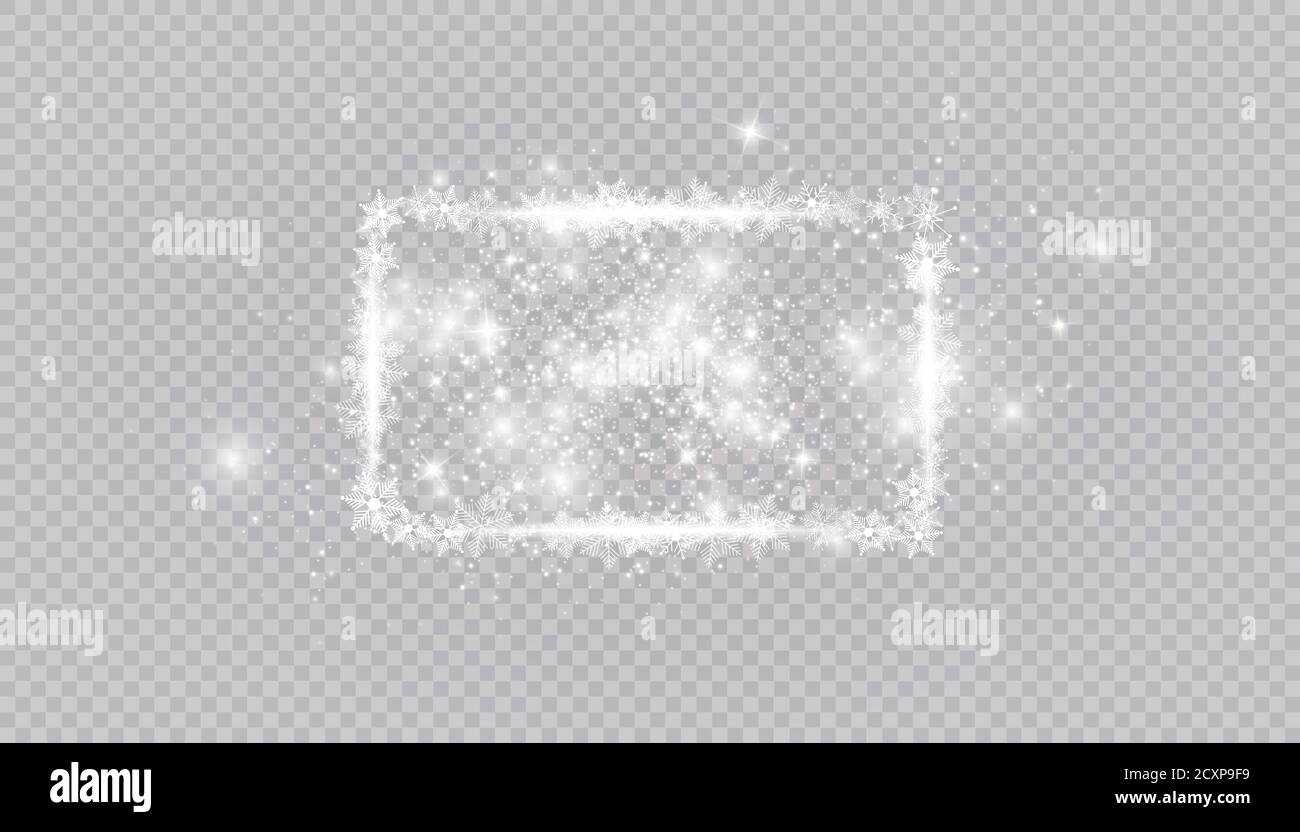 Rectangular winter snow frame border with stars, sparkles and ...
