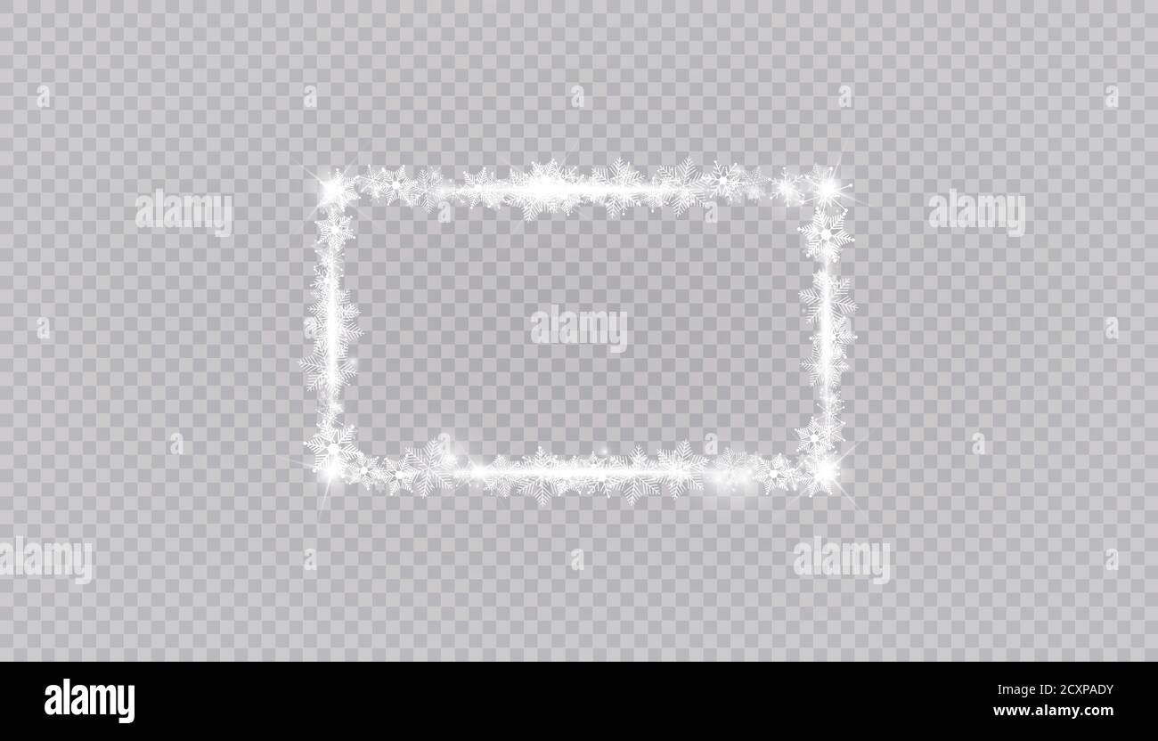 Rectangular winter snow frame border with stars, sparkles and ...