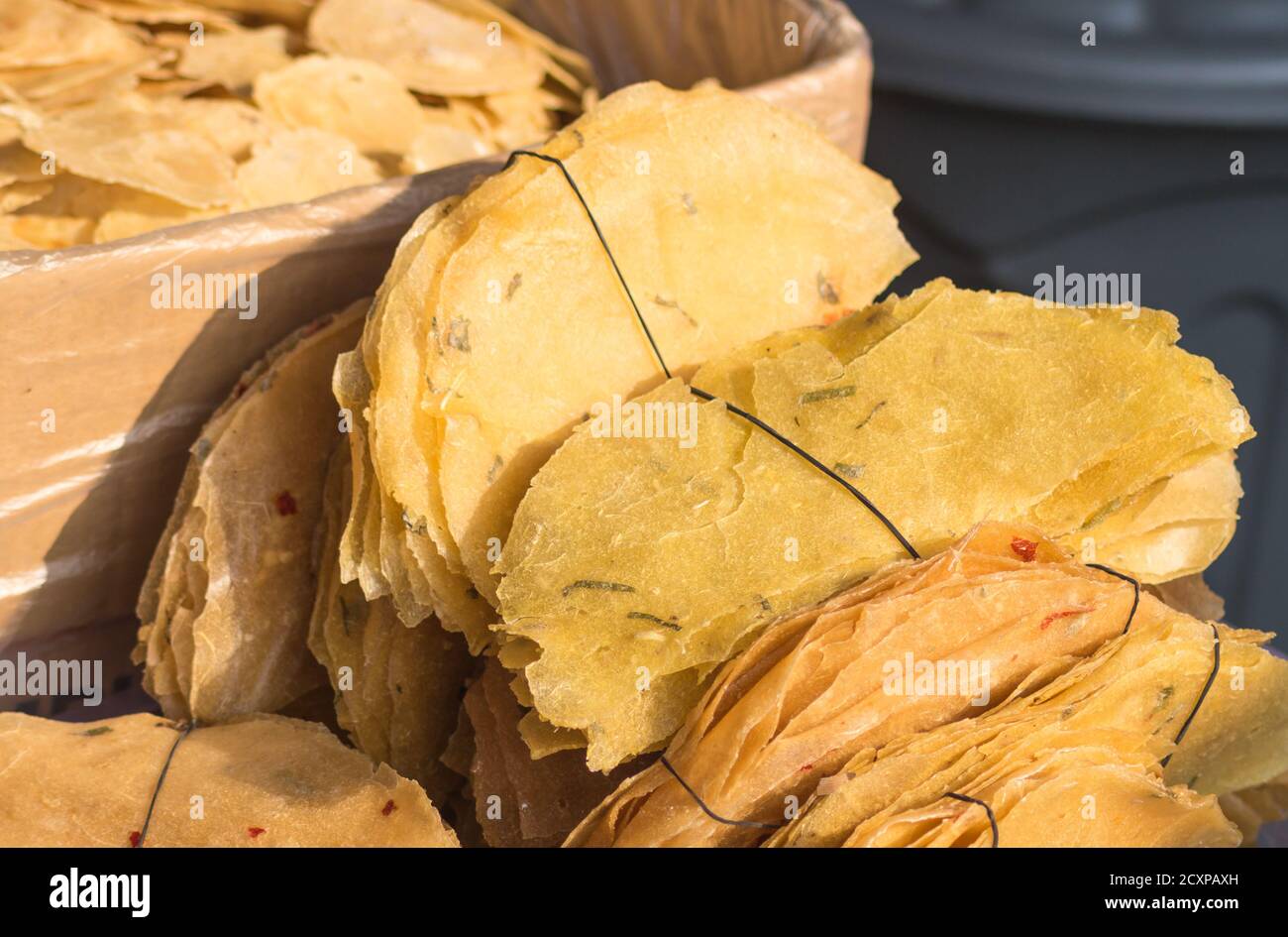 Chinese and Asian food on the market, rice, chips, noodles, sweets ...
