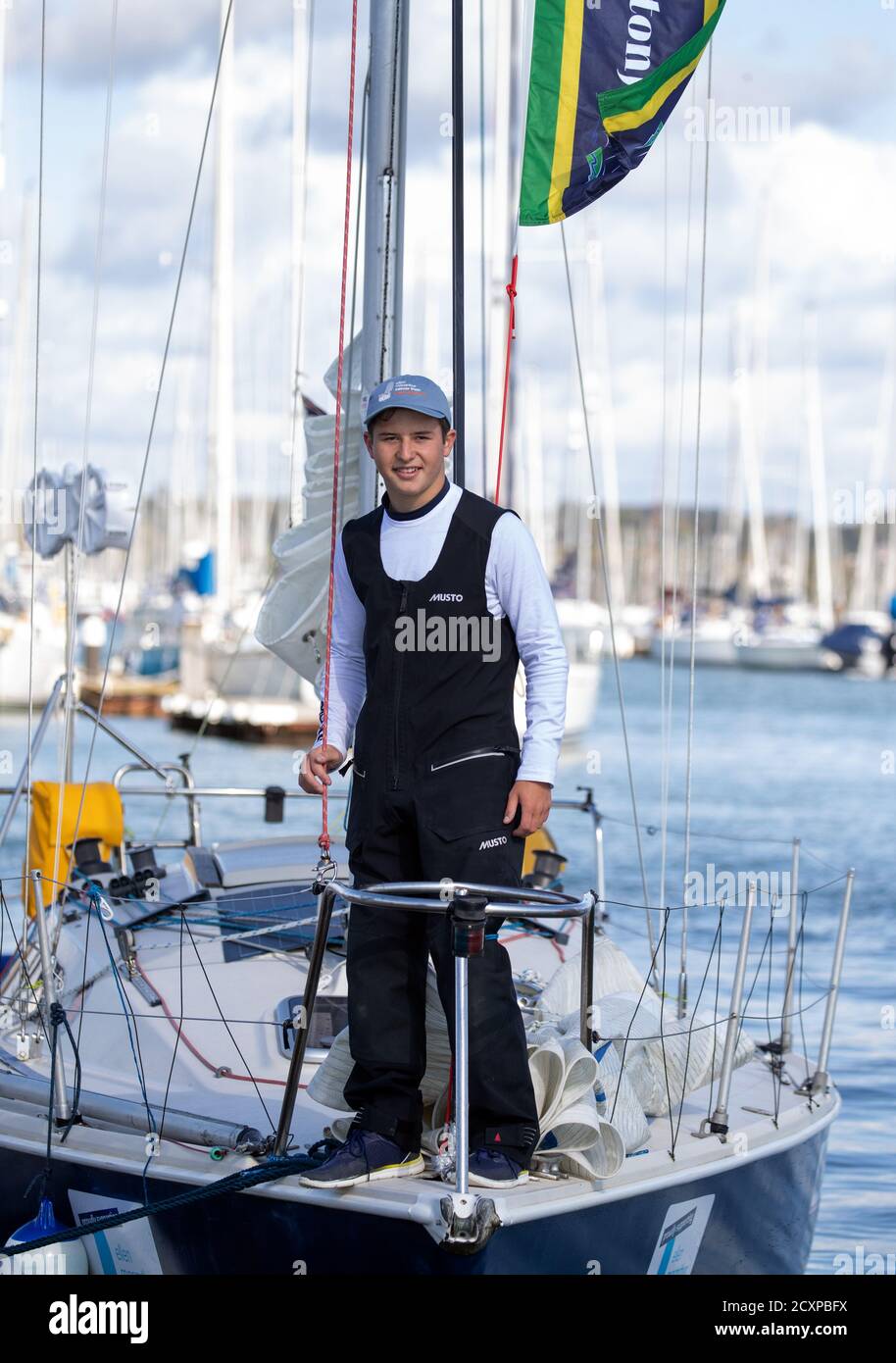 15-year-old Timothy Long poses for a photograph on his 28ft boat ...