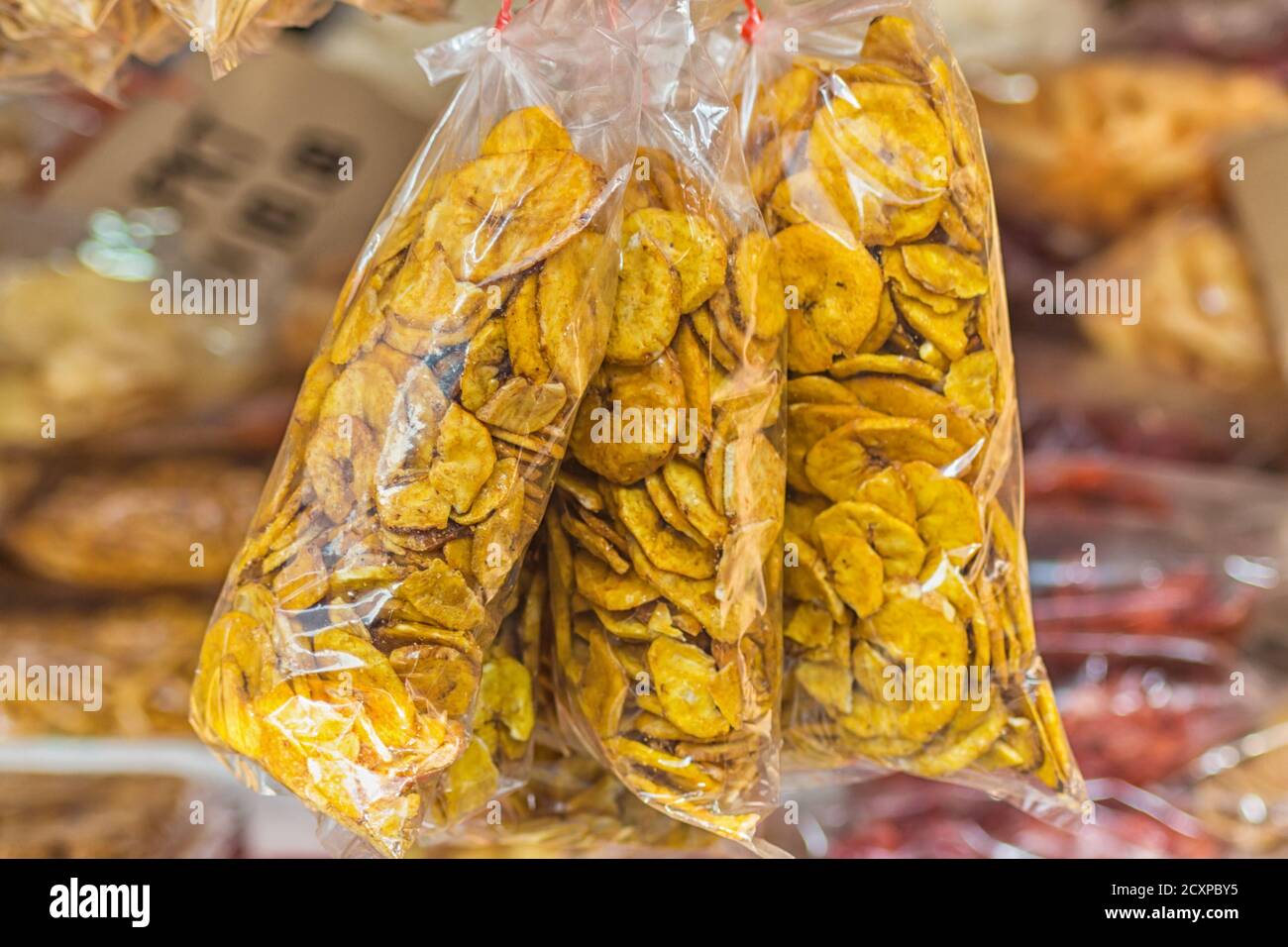 Chinese and Asian food on the market, rice, chips, noodles, sweets ...