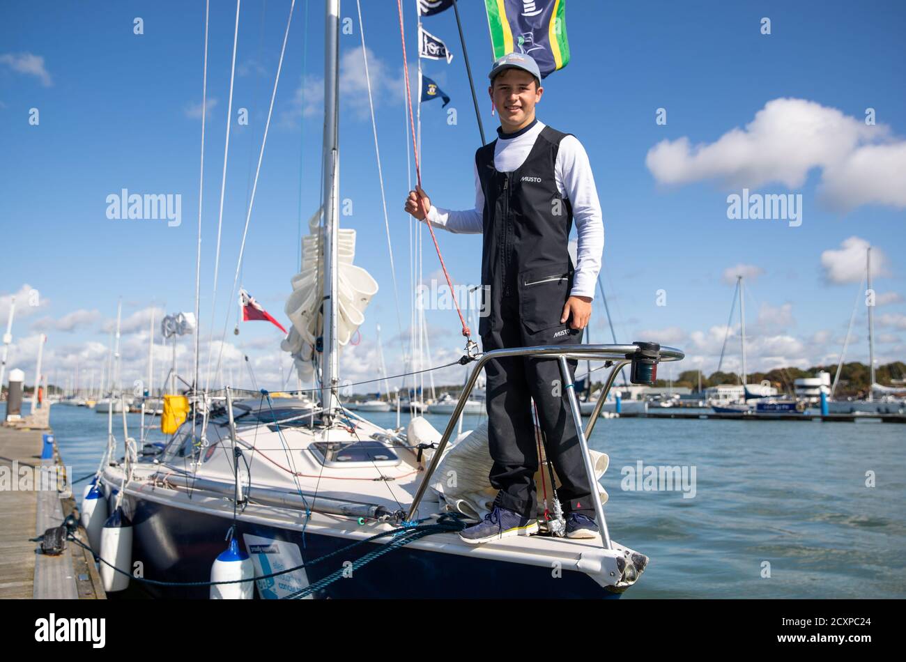 15-year-old Timothy Long poses for a photograph on his 28ft boat ...