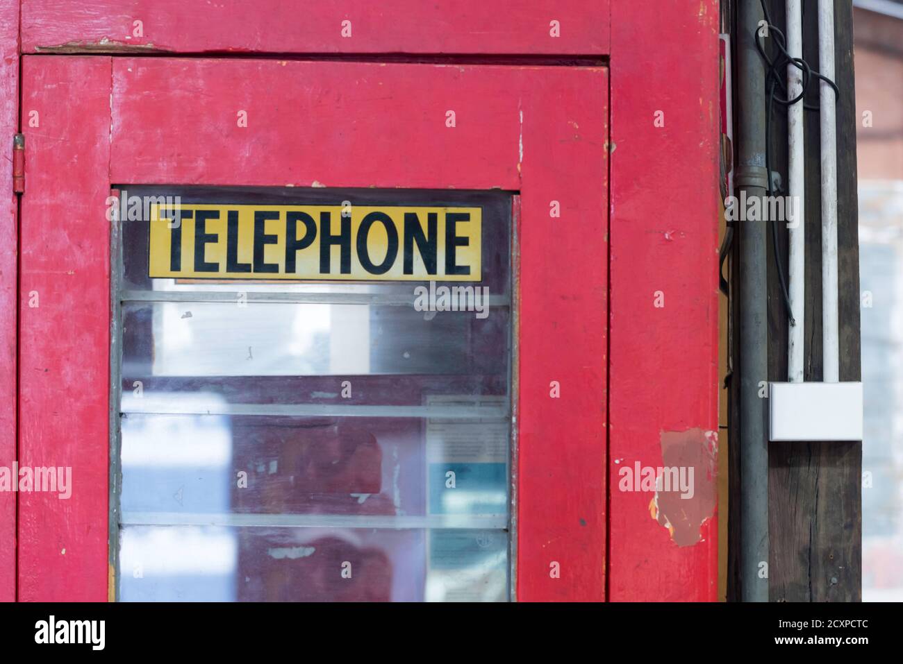 A close up of an old Telecom Australia (pre Telstra) wooden and glass ...