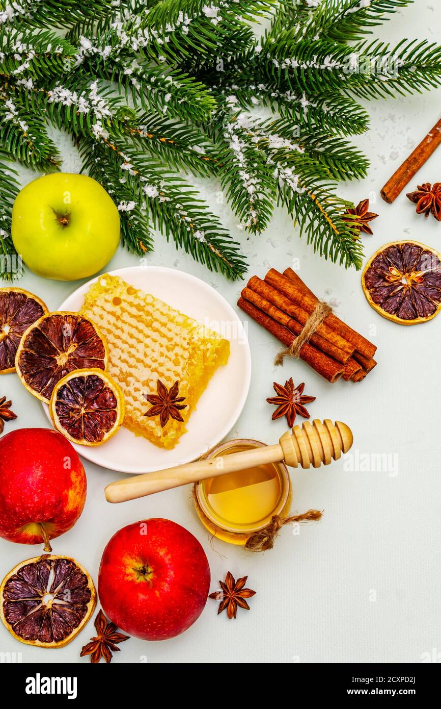 Christmas or New Year apple pie baking concept. Healthy ingredients ...