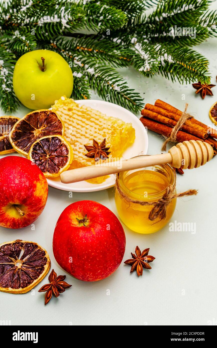 Christmas or New Year apple pie baking concept. Healthy ingredients ...