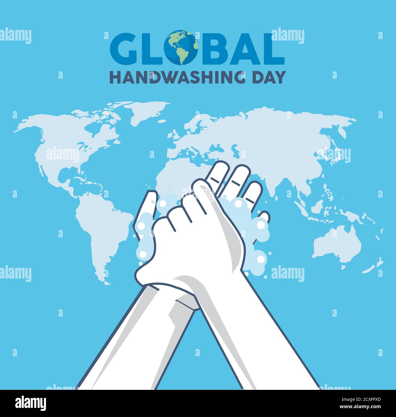 global handwashing day lettering with hands washing and earth maps ...