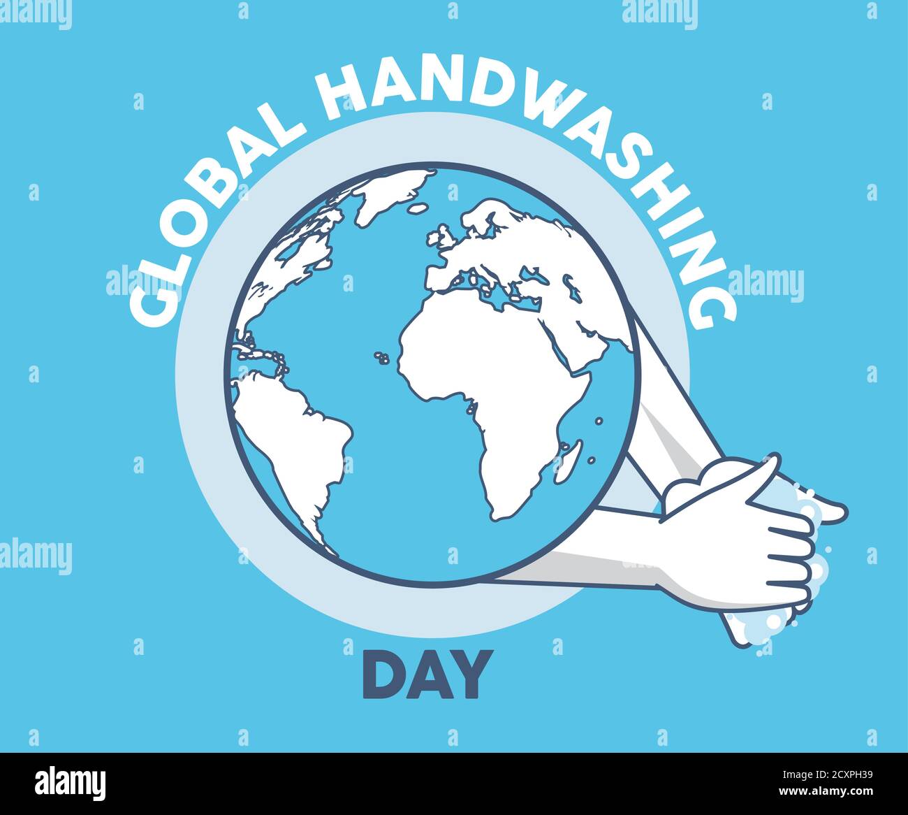global handwashing day lettering with hands washing and earth planet ...