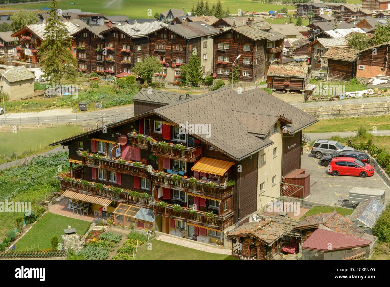 Traditional chalets at the village of Tasch near Zermatt in the Swiss ...
