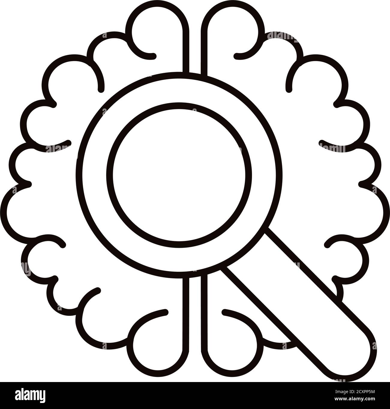 brain human with magnifying glass line style icon vector illustration ...