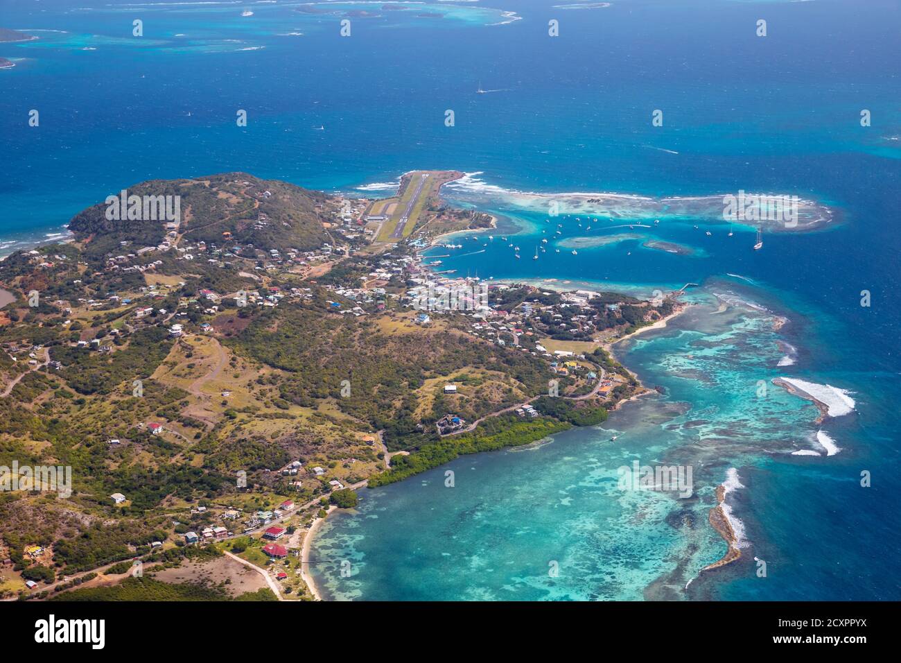 St Vincent and The Grenadines, Aerial view of Union Island, looking ...