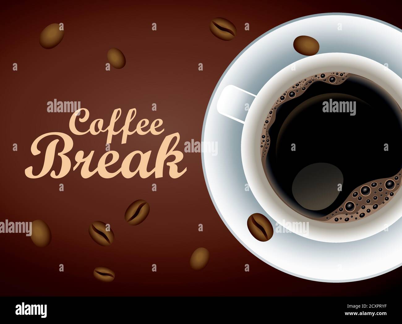 coffee break lettering poster with cup and seeds vector illustration ...