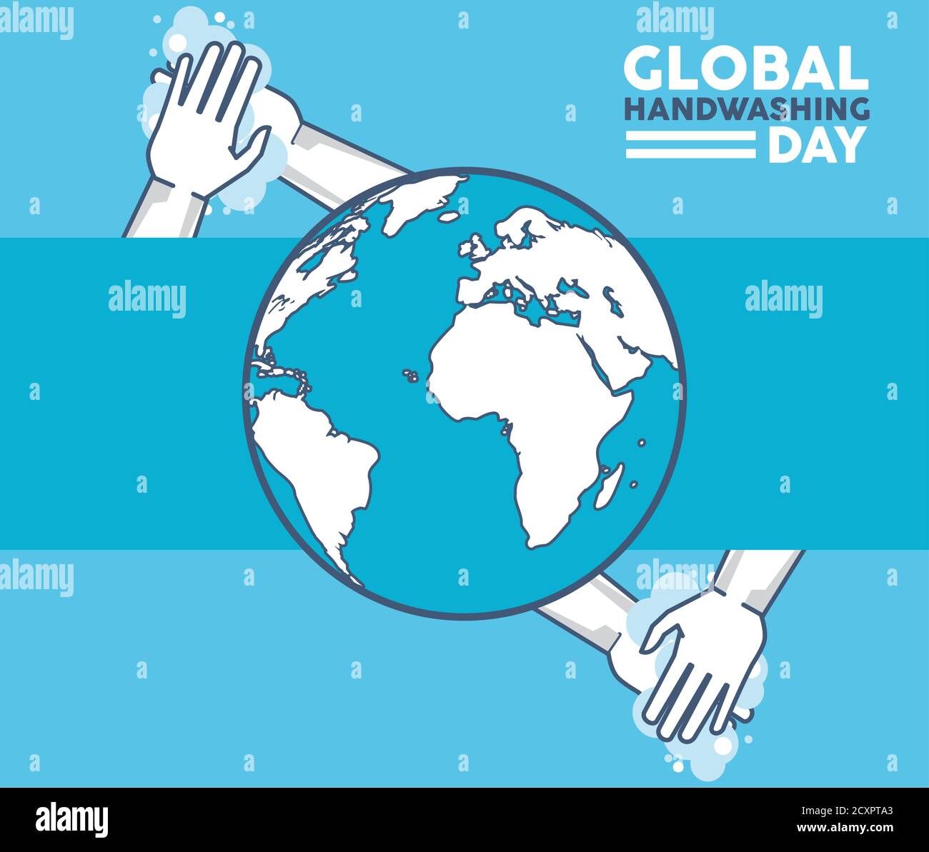 global handwashing day lettering with hands washing and earth planet ...