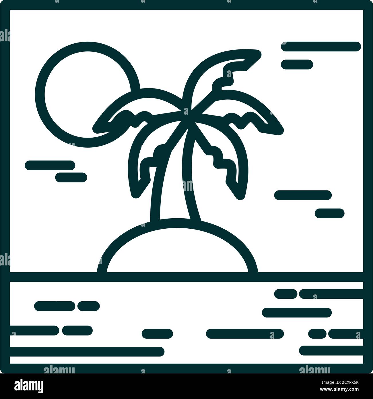landscape tropical island palm tree sun cartoon line icon style vector ...