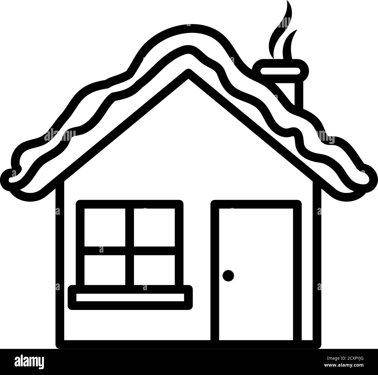 house with snow on the roof over white background, line style, vector ...