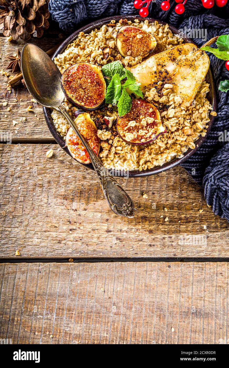 Autumn breakfast oatmeal. Breakfast oats with seasonal grilled baked ...