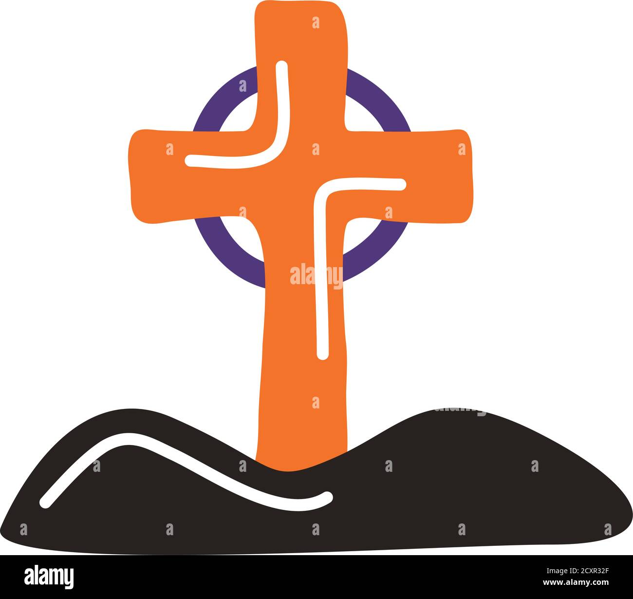 cemetery tomb with cross flat style icon vector illustration design ...