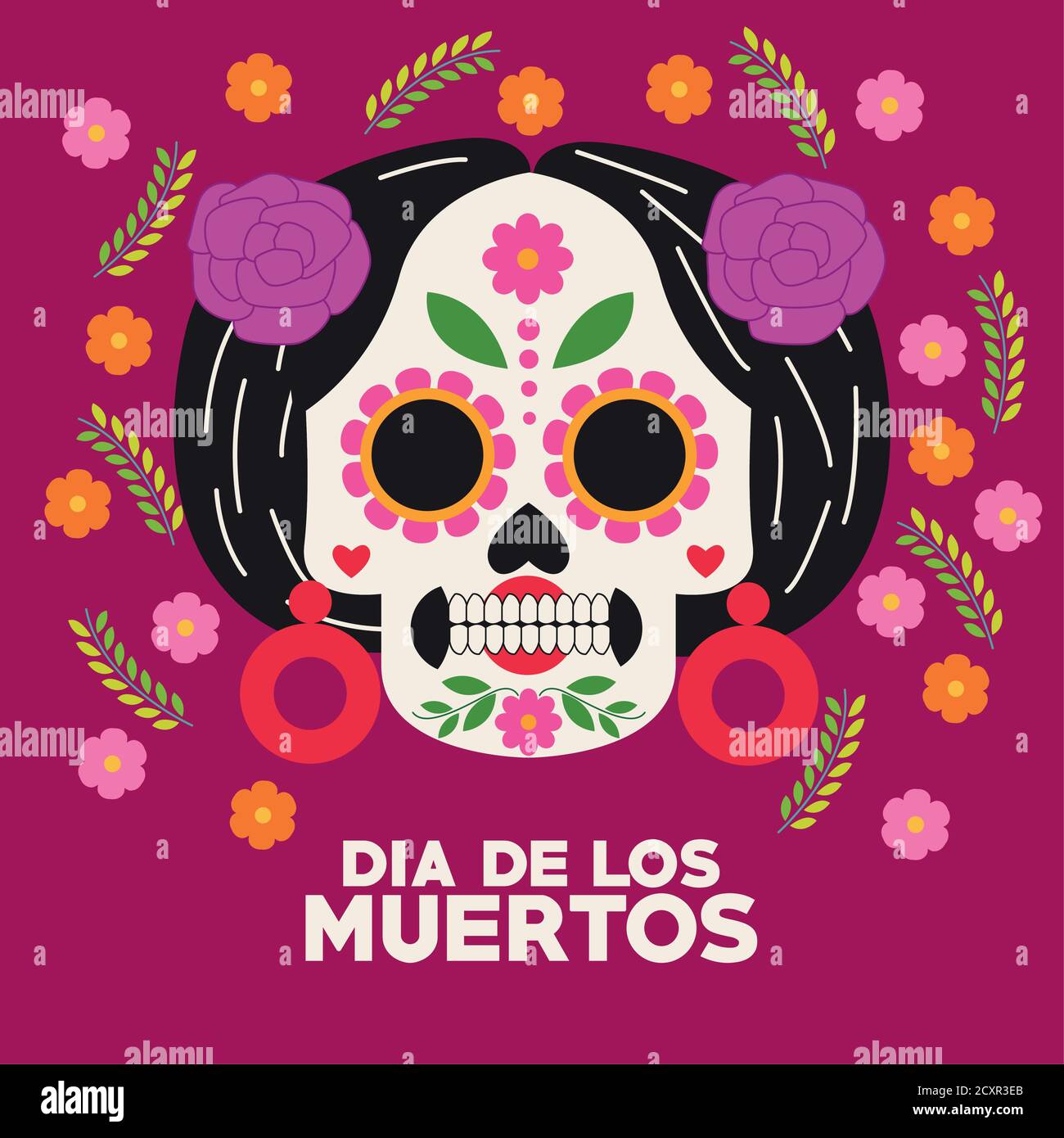 dia de los muertos celebration poster with catrina head vector ...