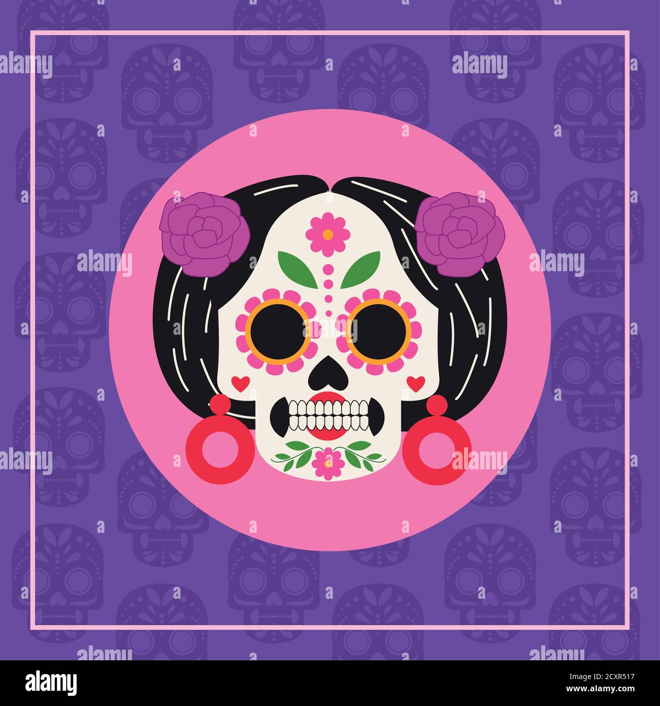 dia de los muertos celebration poster with catrina head vector ...