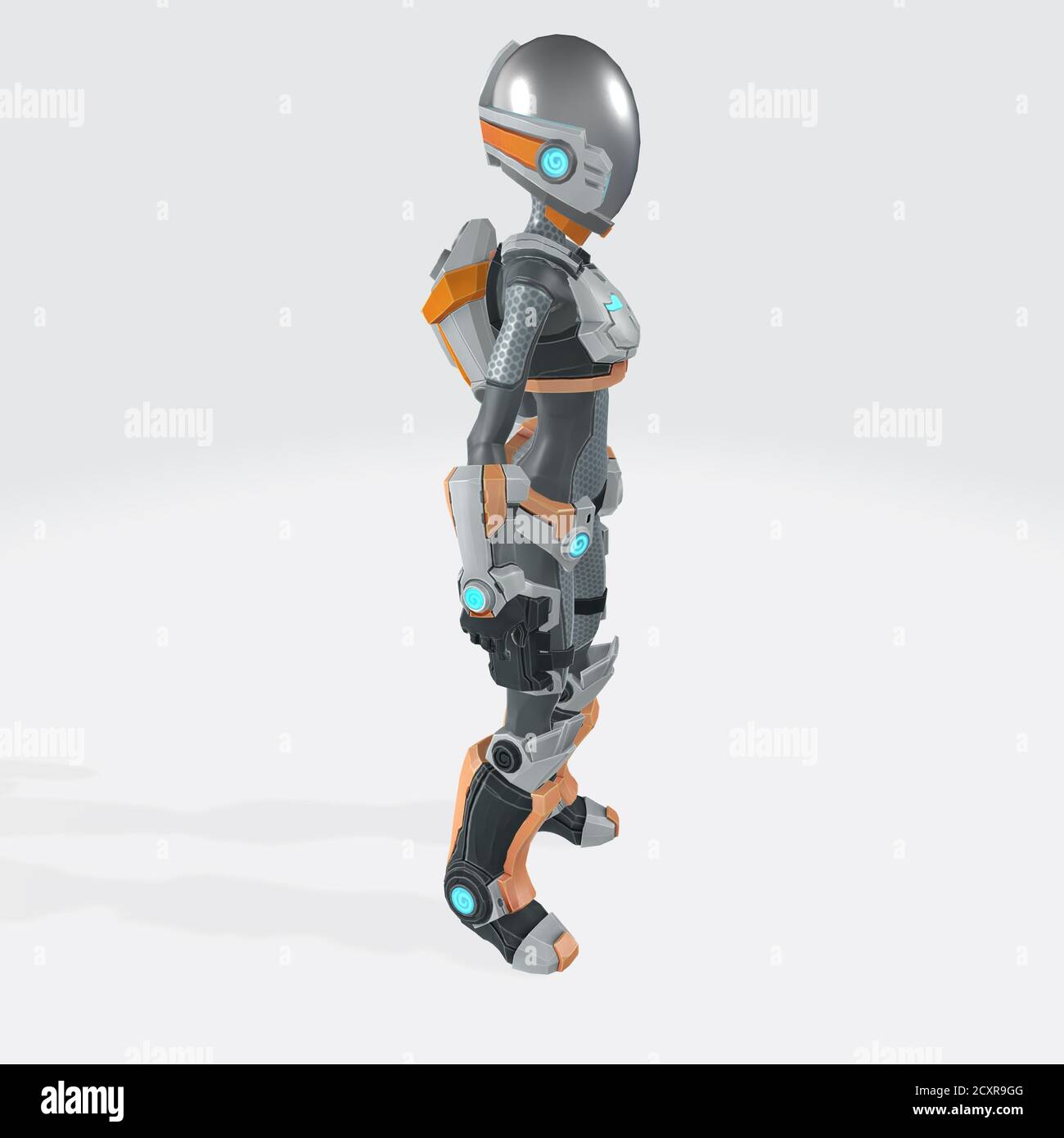 3D rendering of a humanoid robot with a helmet in a standing position ...