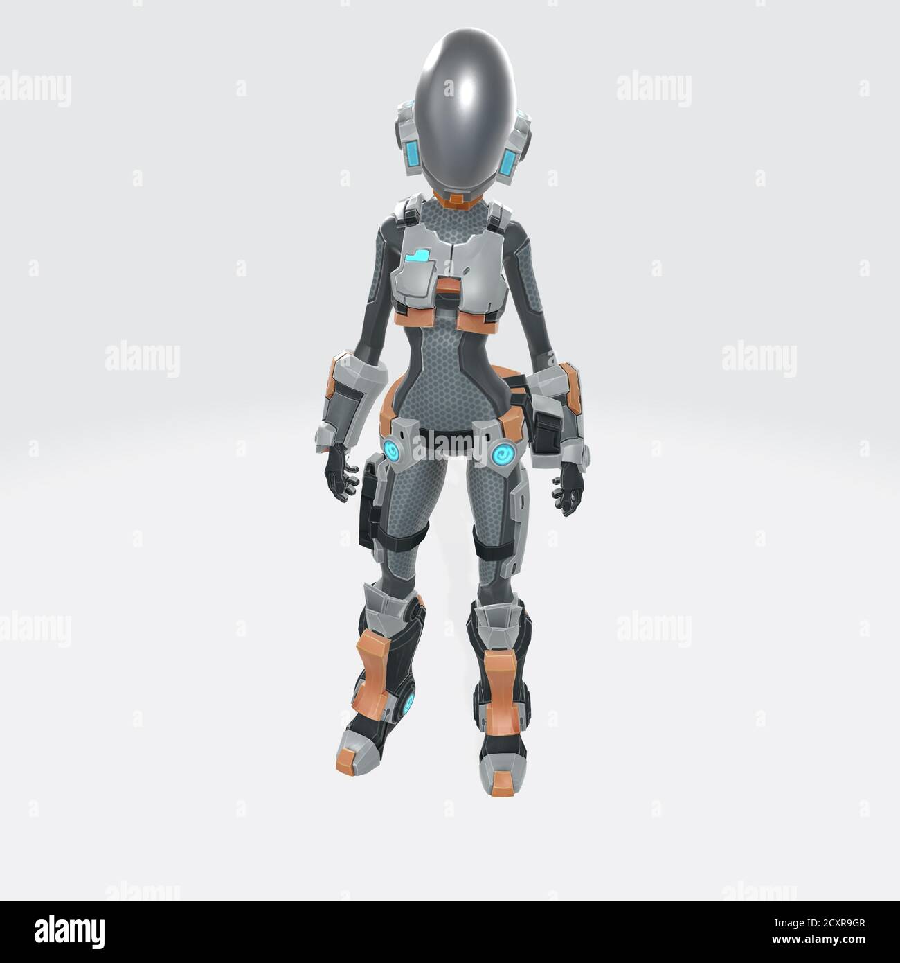 3D rendering of a humanoid robot with a helmet in a standing position ...