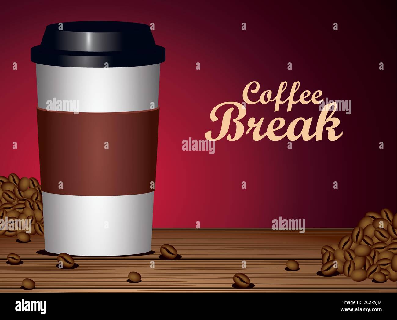 coffee break poster with plastic pot and seeds in wooden table vector ...