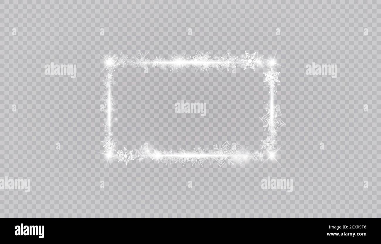 Rectangular winter snow frame border with stars, sparkles and ...