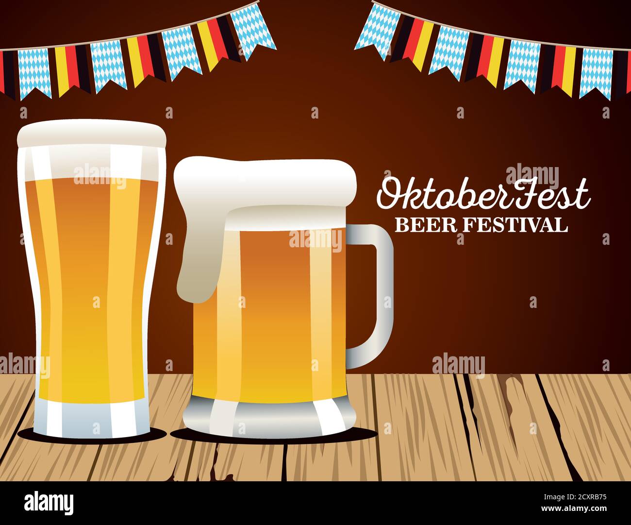 happy oktoberfest celebration with beers and garlands vector ...