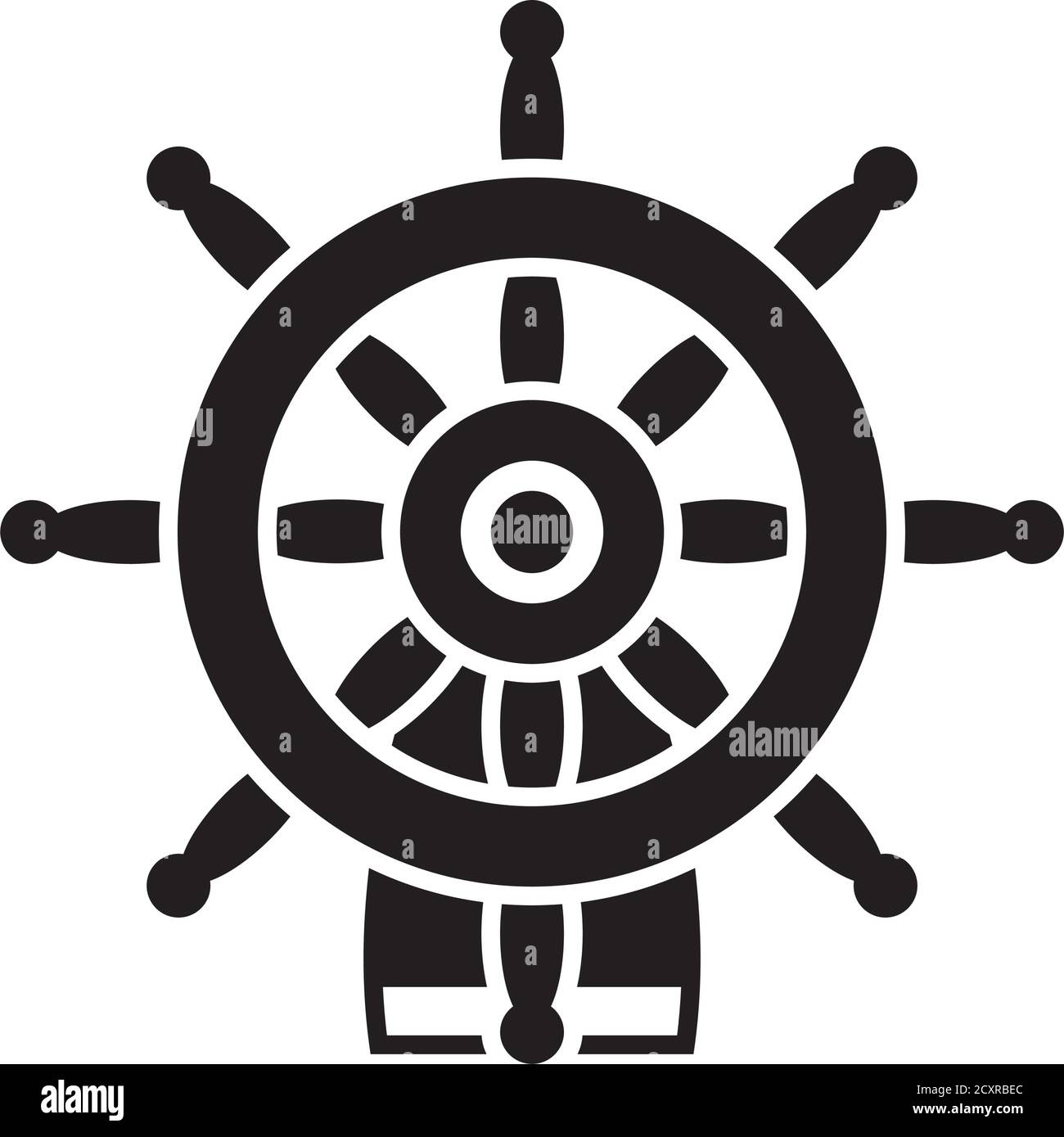 rudder wheel icon over white background, silhouette style, vector ...