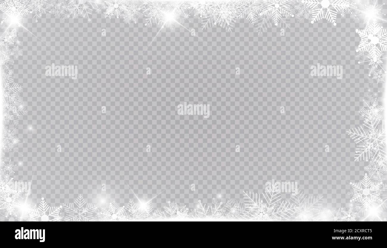 Rectangular winter snow frame border with stars, sparkles and ...