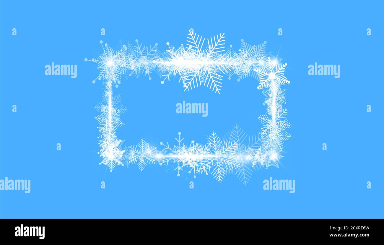 Rectangular winter snow frame border with stars, sparkles and ...