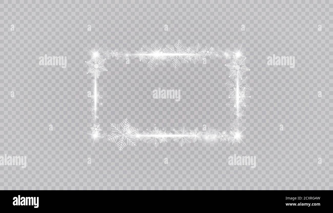 Rectangular winter snow frame border with stars, sparkles and ...