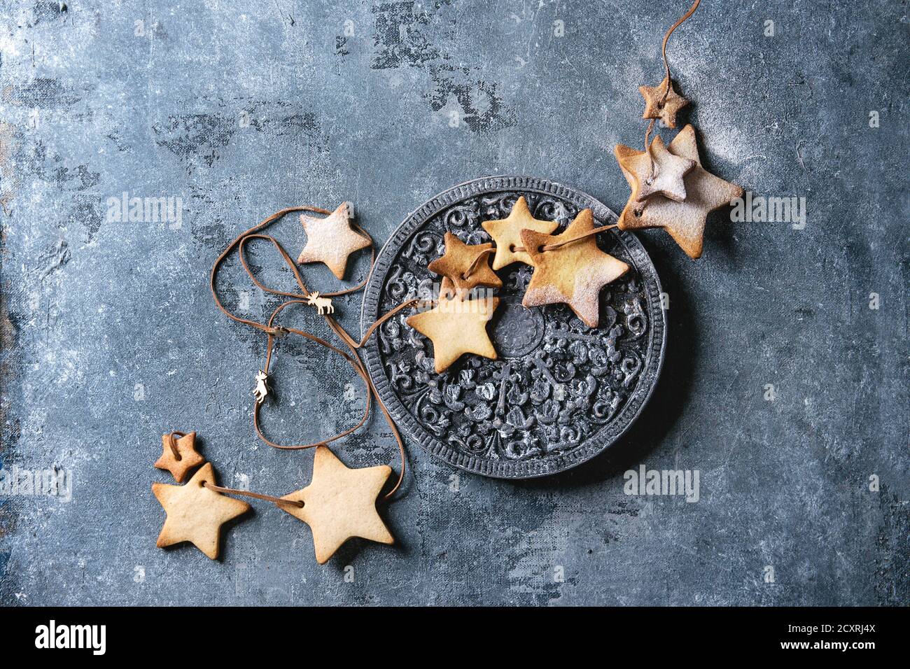 Homemade shortbread star shape sugar cookies different size with sugar ...