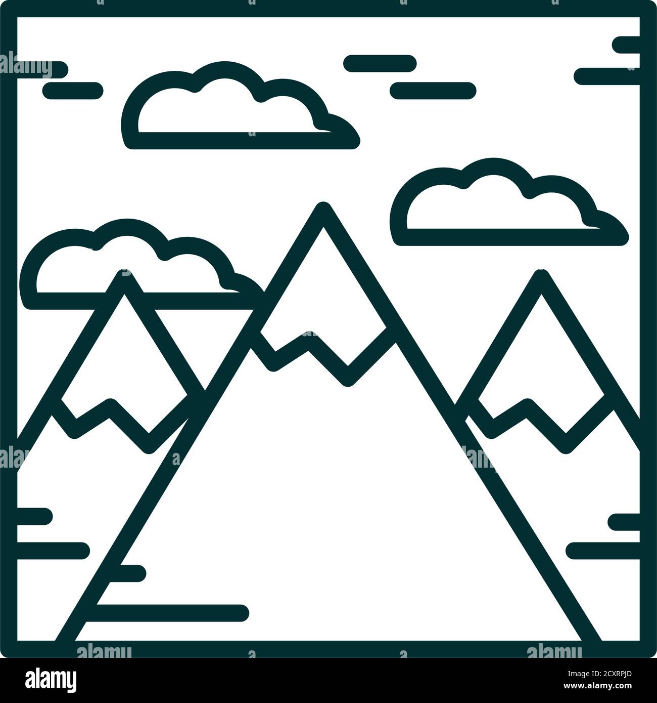 landscape mountains peak alps snow nature cartoon line icon style ...