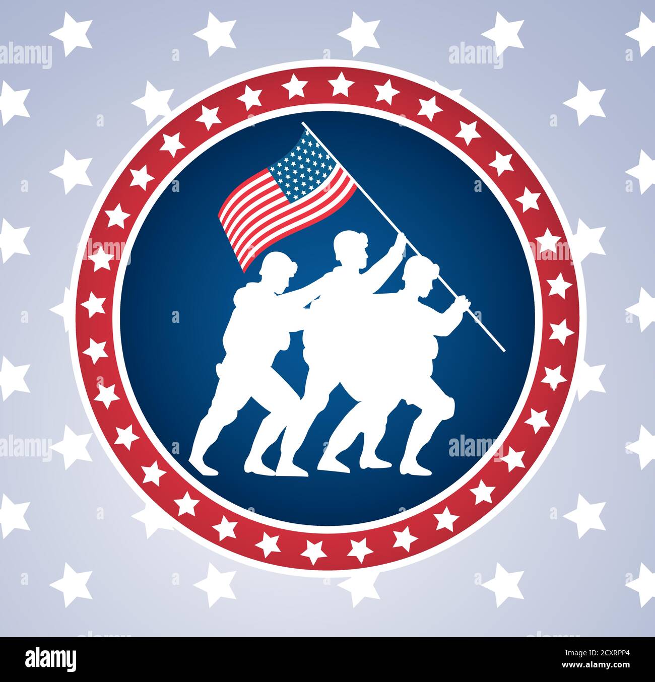 happy veterans day celebration with soldiers lifting usa flag in pole ...