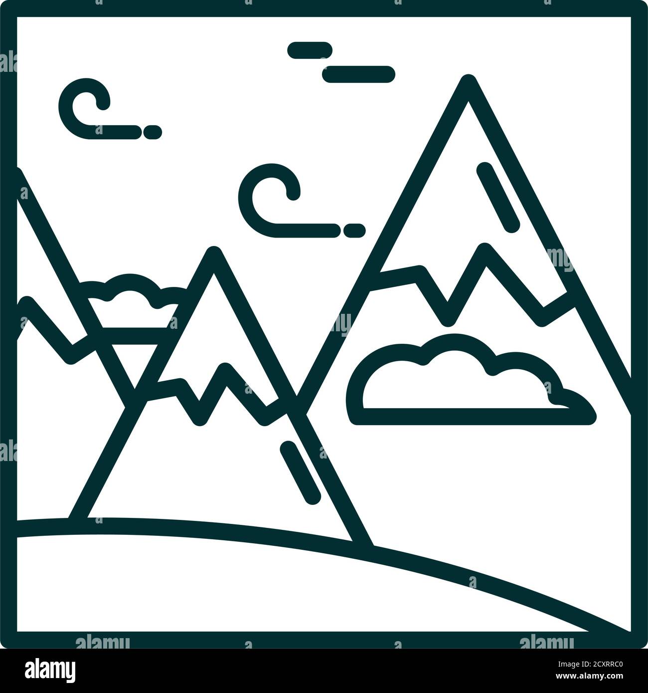 landscape mountains peak wind clouds sky cartoon line icon style vector ...