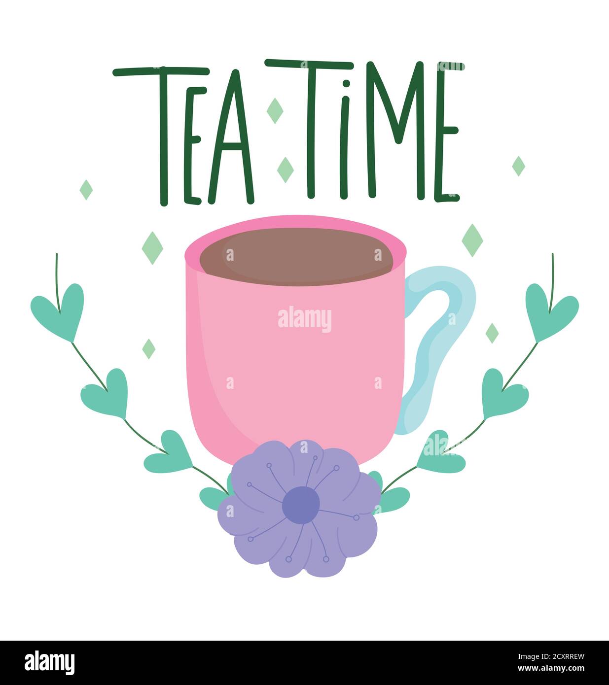 tea time, cup and purple flower leaves, kitchen ceramic drinkware ...