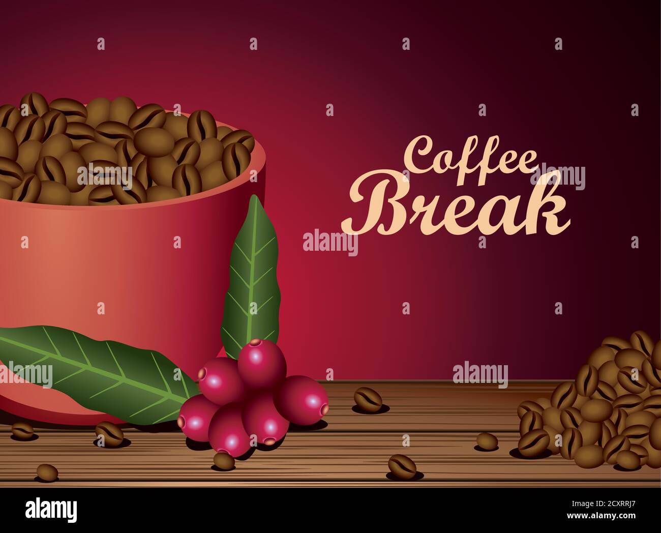 coffee break poster with cup and seeds nature vector illustration ...