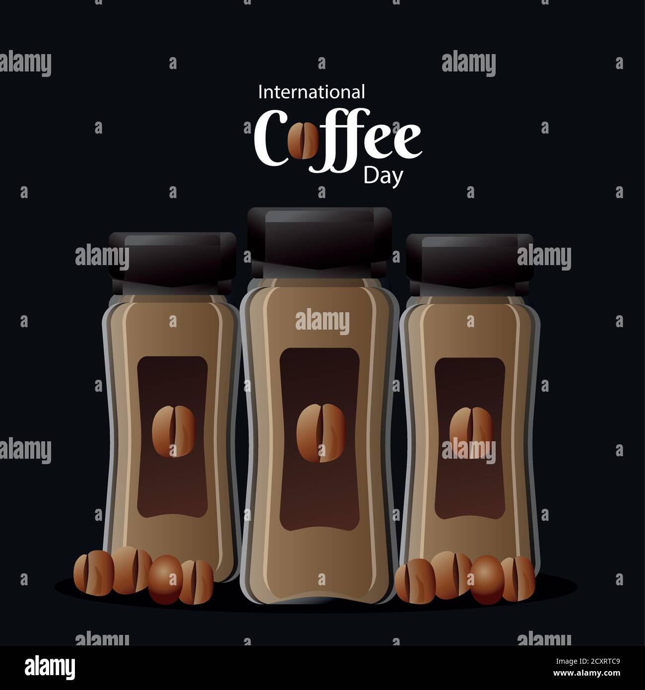 international coffee day poster with pots product and beans vector ...