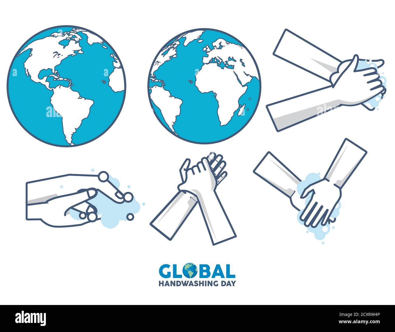 global handwashing day lettering with hands washing and earth planets ...