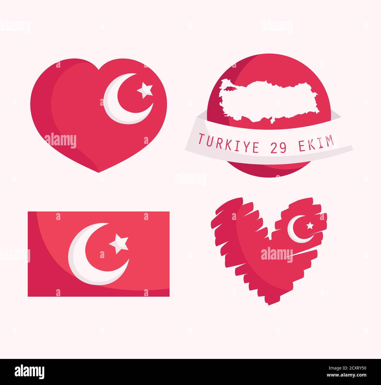 turkey republic day, set wold map heart and flag icons vector ...