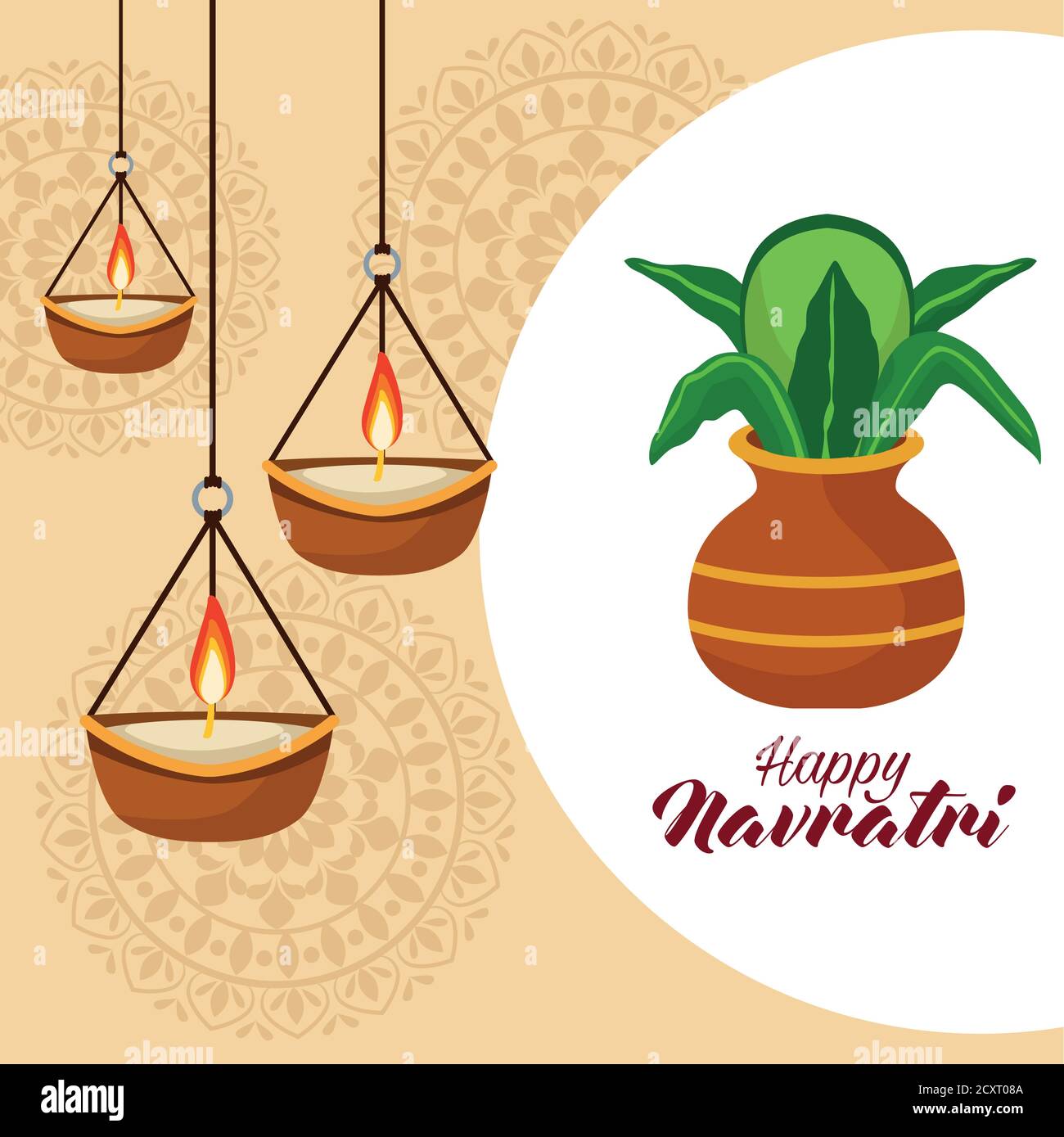 happy navratri celebration with drums and candles vector illustration ...
