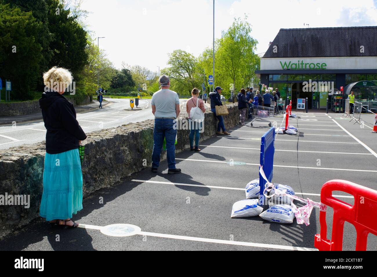 Shoppers outside Waitrose, Menai Bridge store, Anglesey, North Wales ...