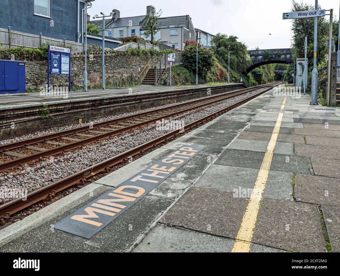 Mind the Step warning for travellers getting on to a train at the small ...