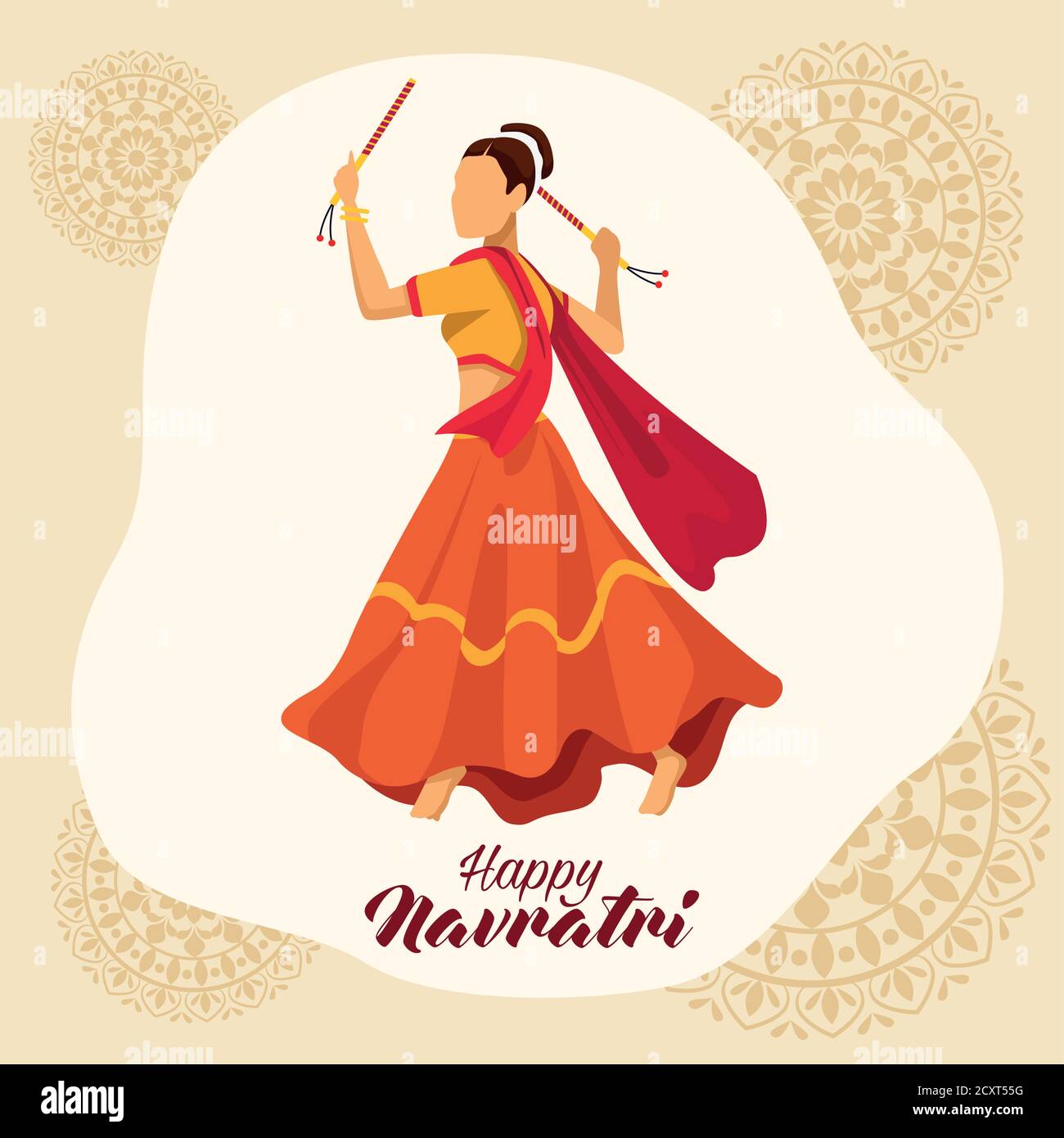 happy navratri celebration with woman dancer vector illustration design ...