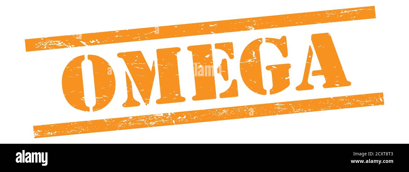 OMEGA text on orange grungy vintage rubber stamp Stock Photo - Alamy